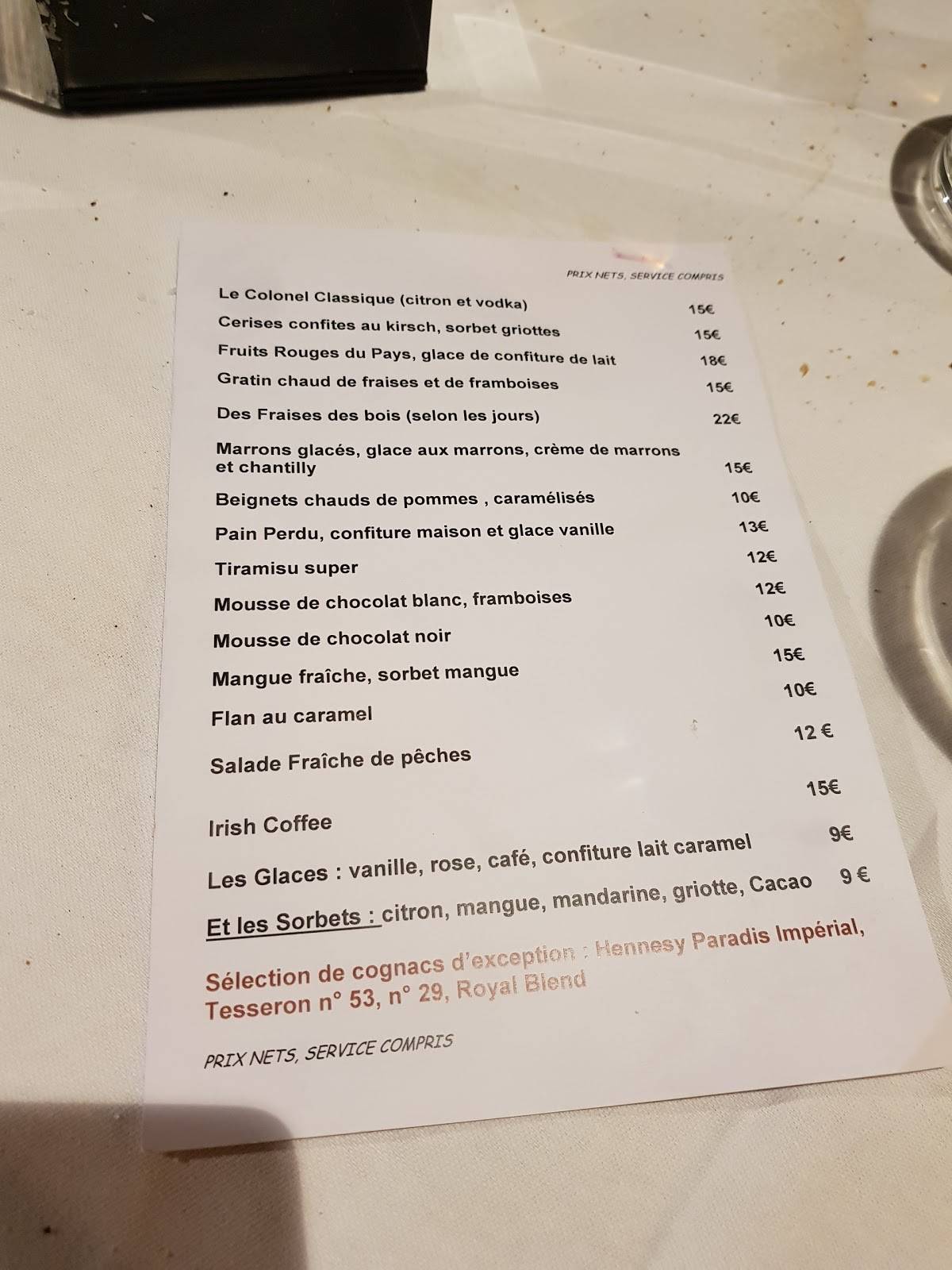 Menu at La Petite Maison restaurant, Nice