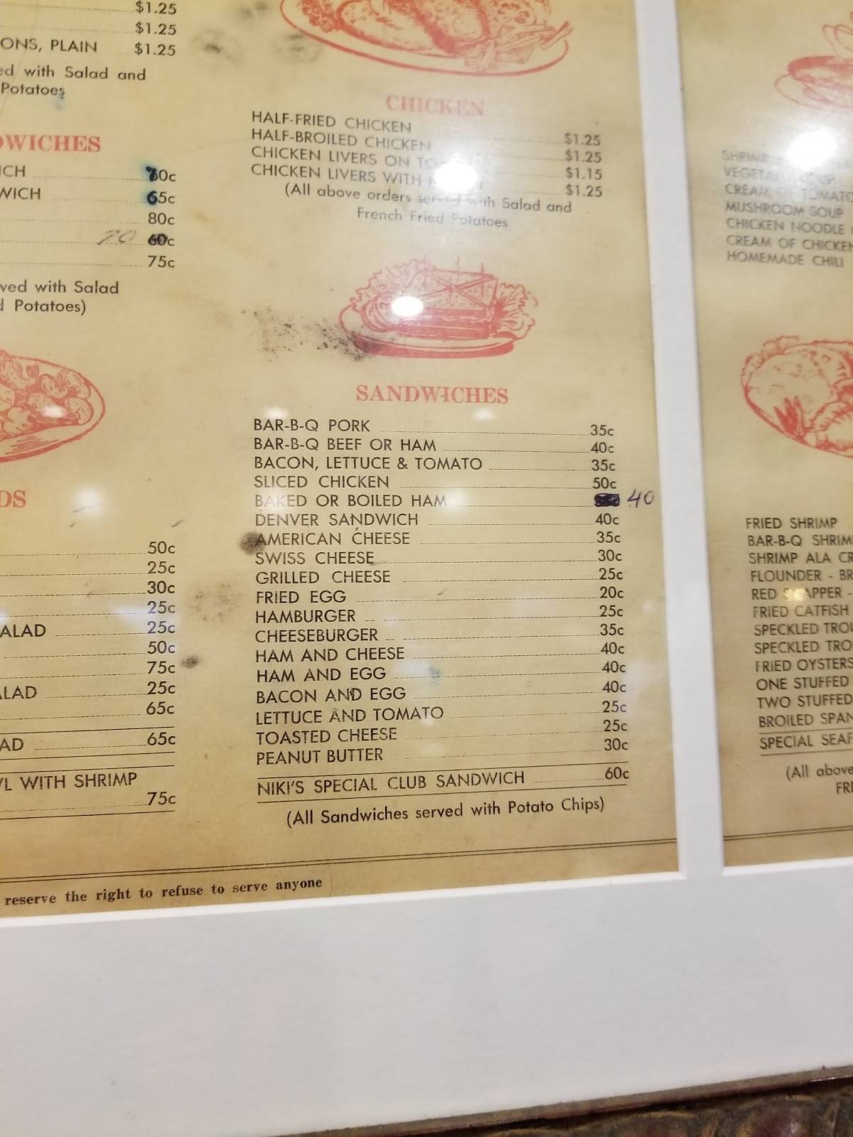 Menu at Niki's West steakhouse, Birmingham