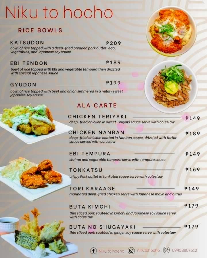 Menu at Niku To Hocho restaurant, Cebu City