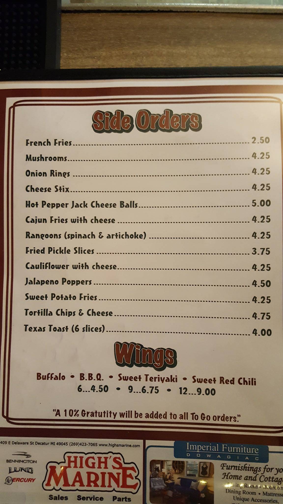 Menu at Old Tavern Inn pub & bar, Niles