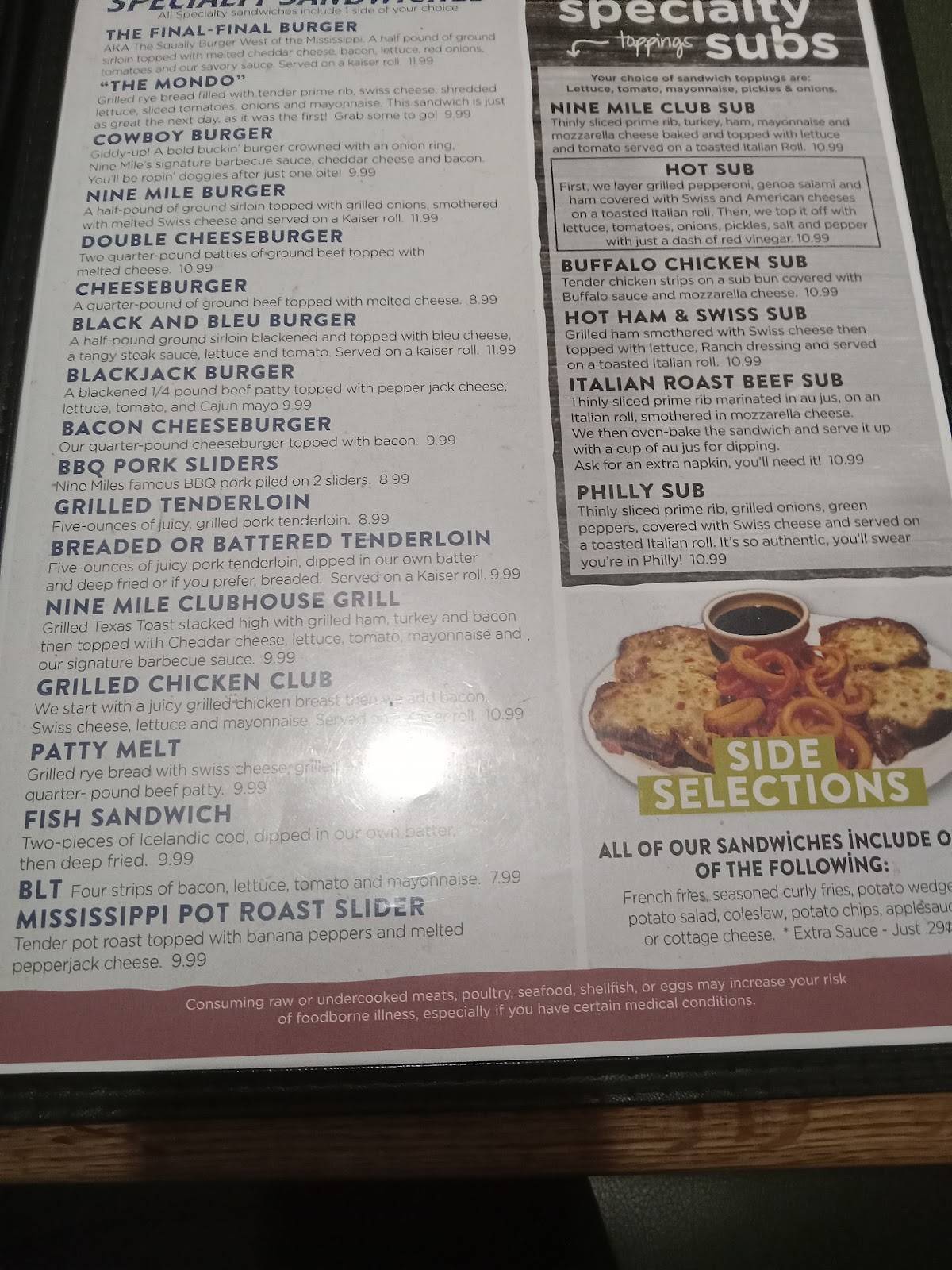 Menu at Nine Mile Restaurant, Fort Wayne