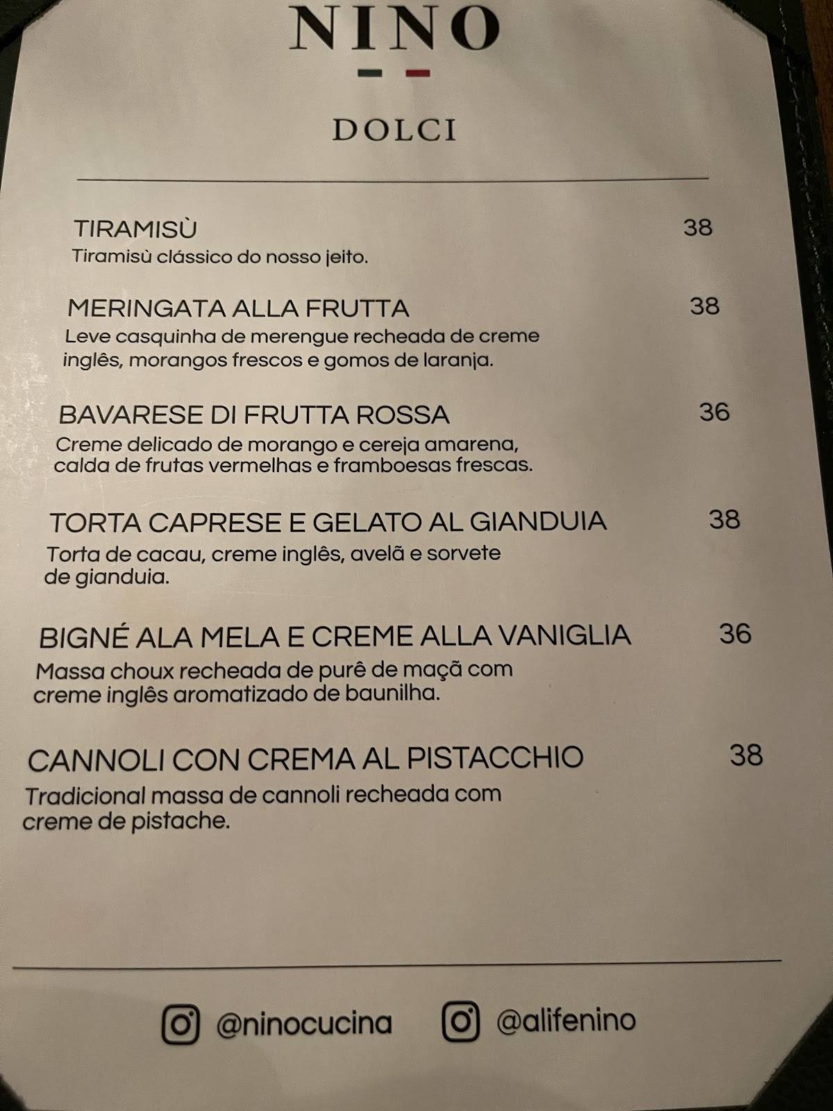 Menu em Nino Cucina restaurante, São Paulo, R. Jerônimo da Veiga