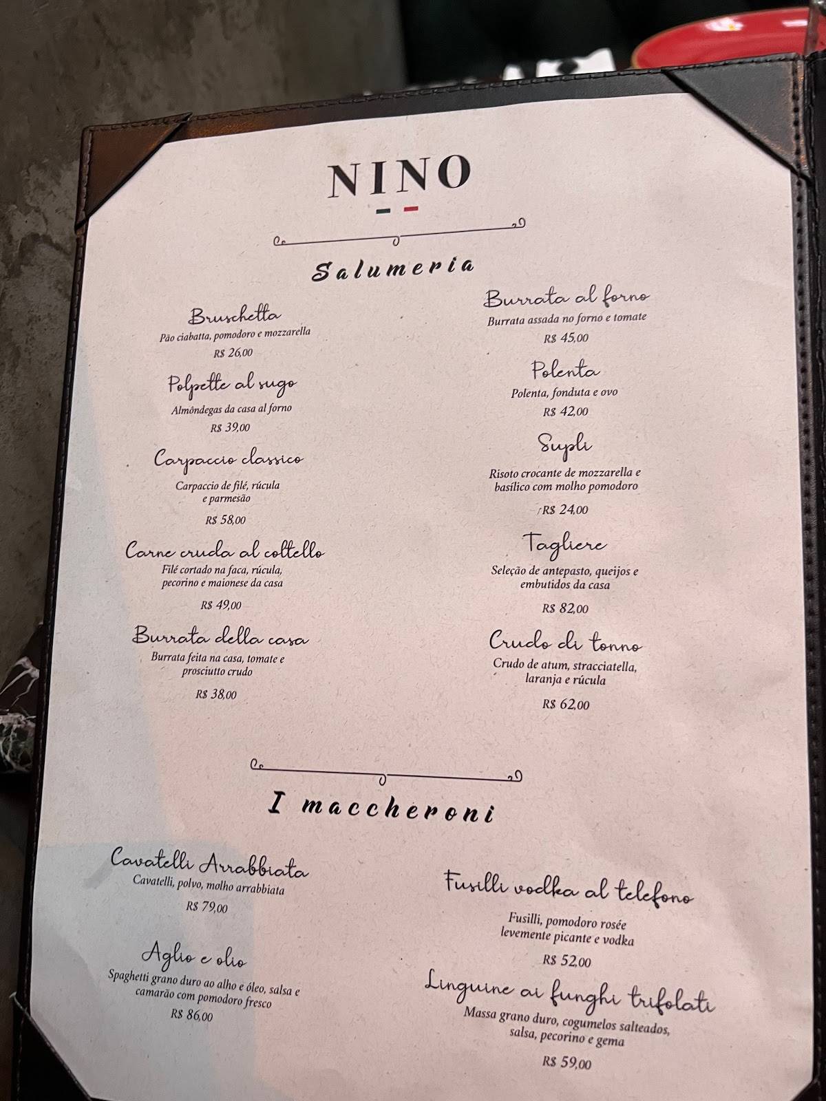 Menu em Nino Cucina & Vino restaurante, São Paulo, Rua Jeronimo da Veiga