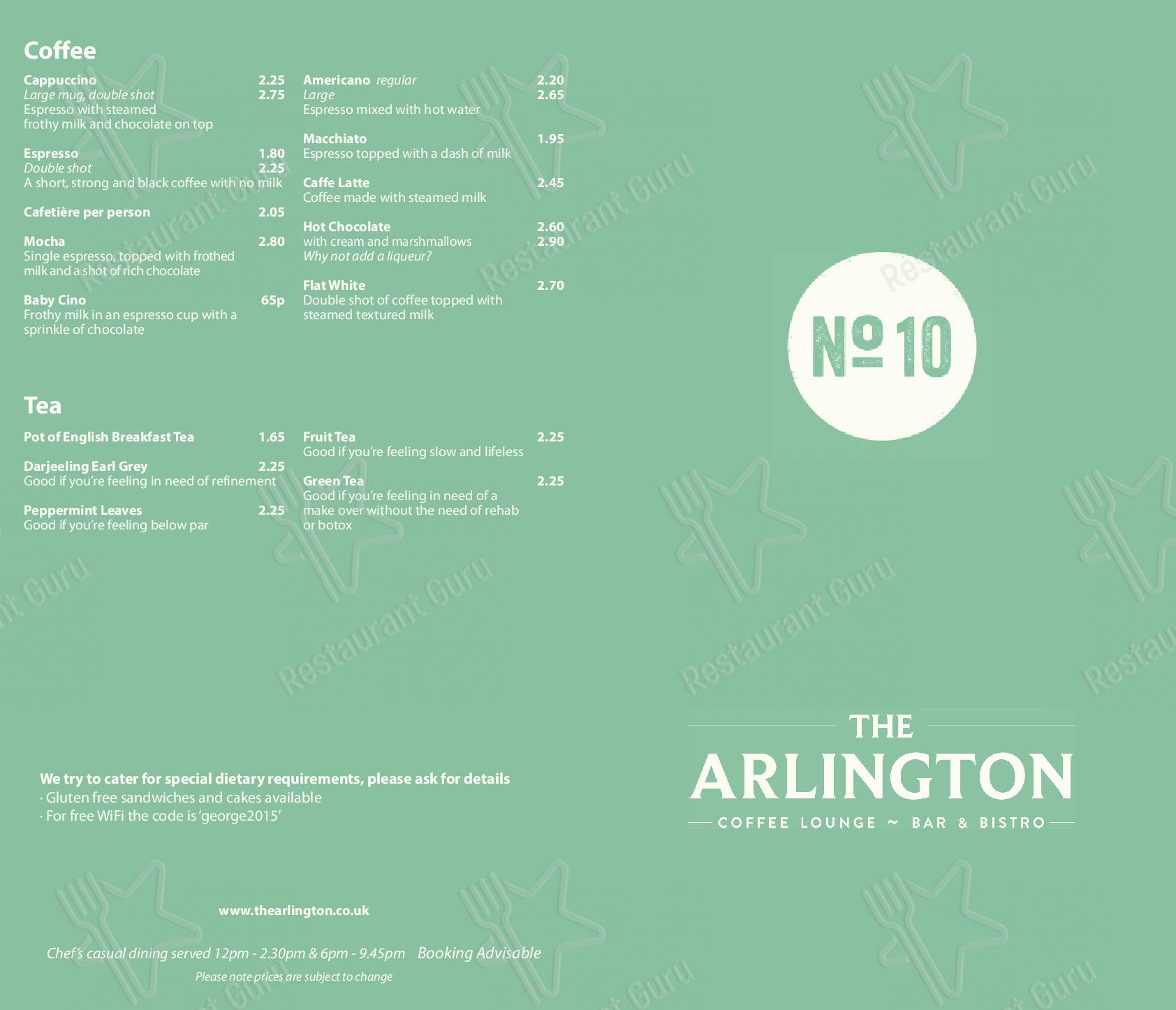 Menu at The Arlington restaurant, Norwich, Arlington Ln
