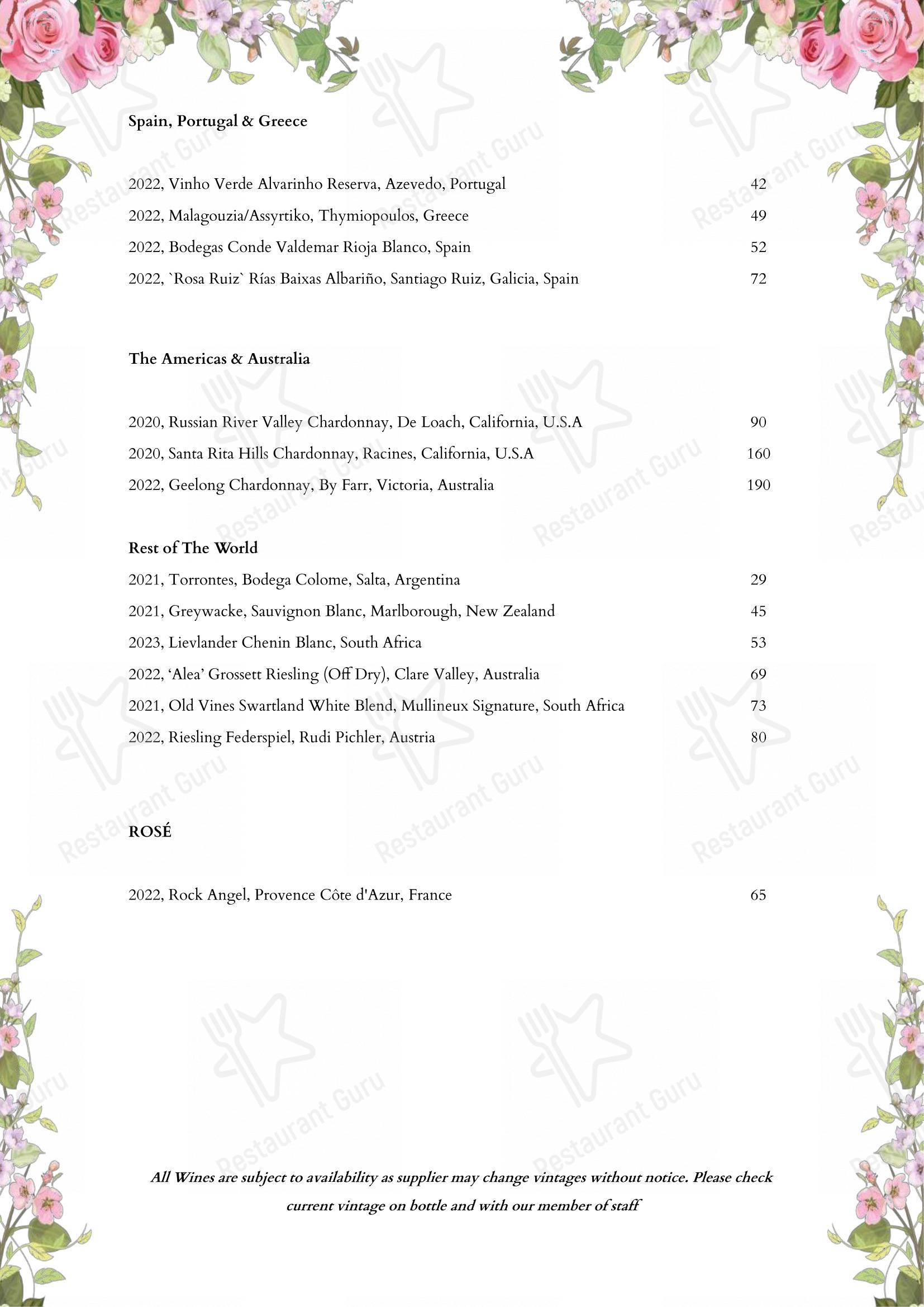 Menu at No. Fifty Cheyne pub & bar, London, 50 Cheyne Walk