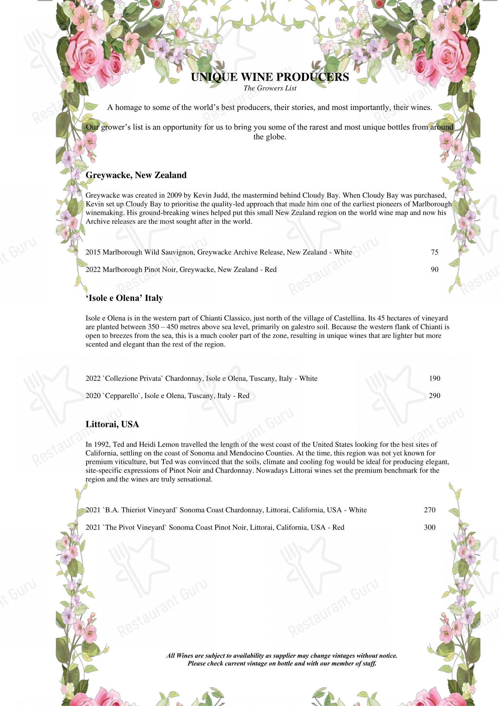 Menu at No. Fifty Cheyne pub & bar, London, 50 Cheyne Walk