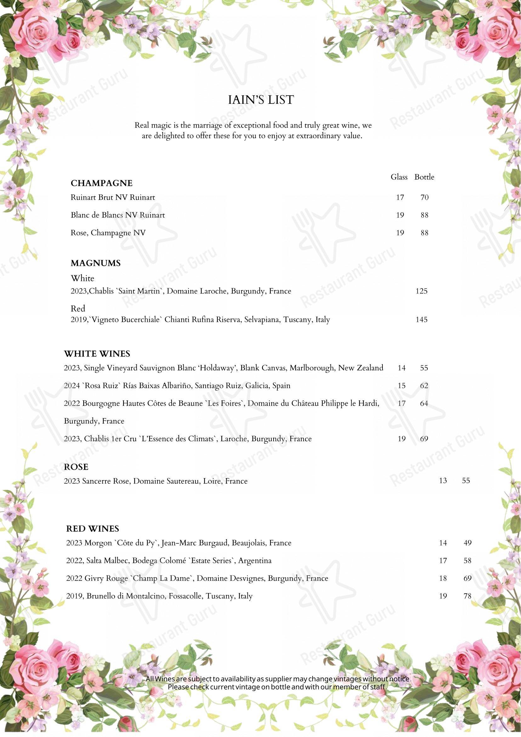 Menu at No. Fifty Cheyne pub & bar, London, 50 Cheyne Walk