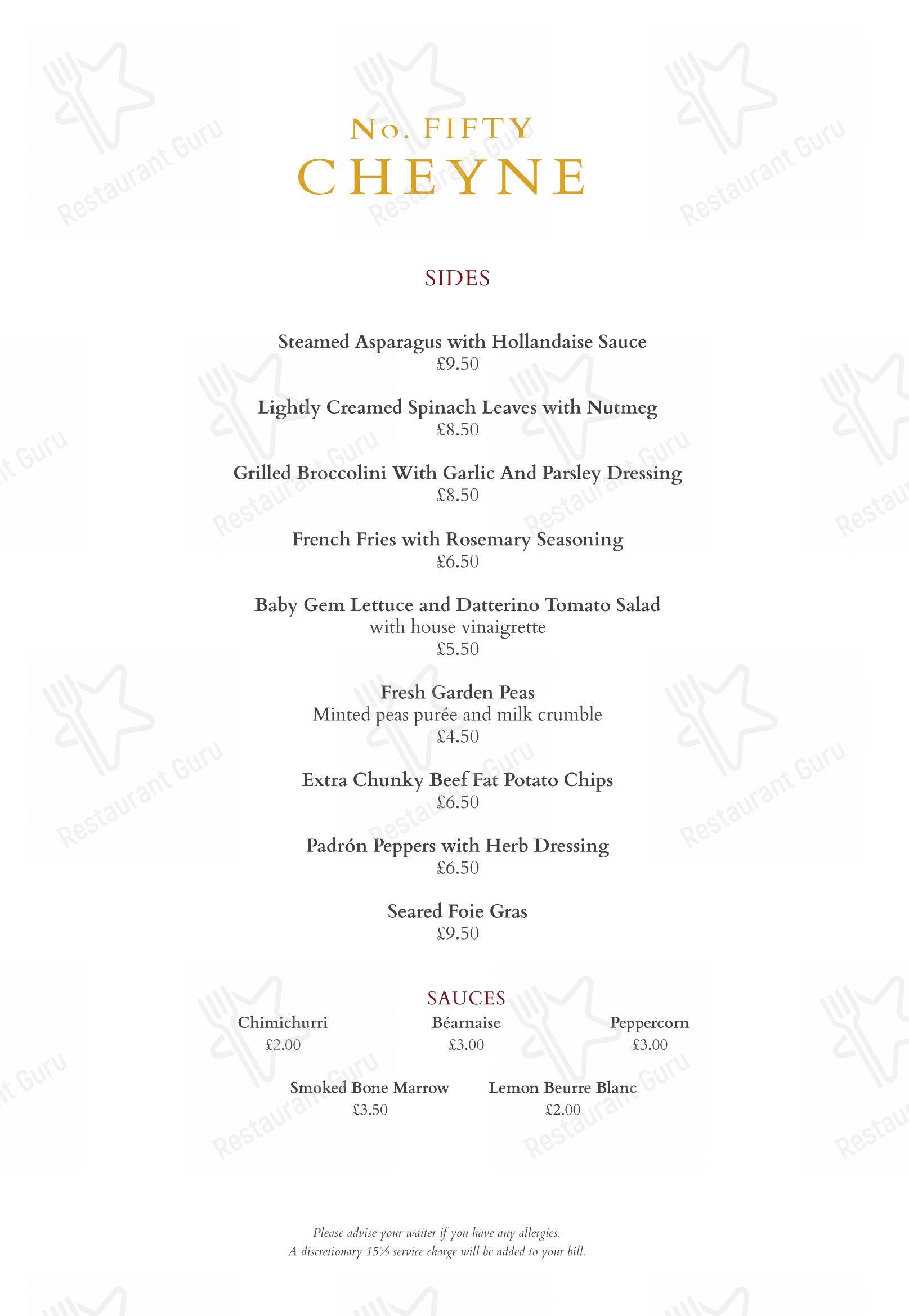 Menu at No. Fifty Cheyne pub & bar, London, 50 Cheyne Walk