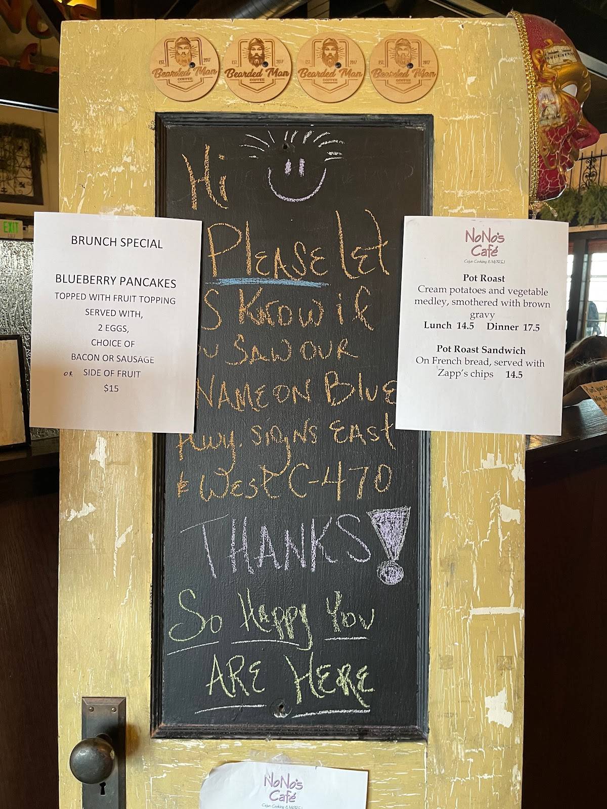 Menu at NoNo's Cafe, Littleton, W County Line Rd