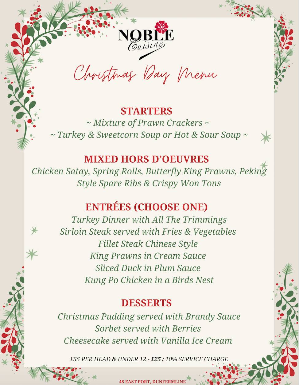 Menu at Noble Cuisine restaurant, Dunfermline