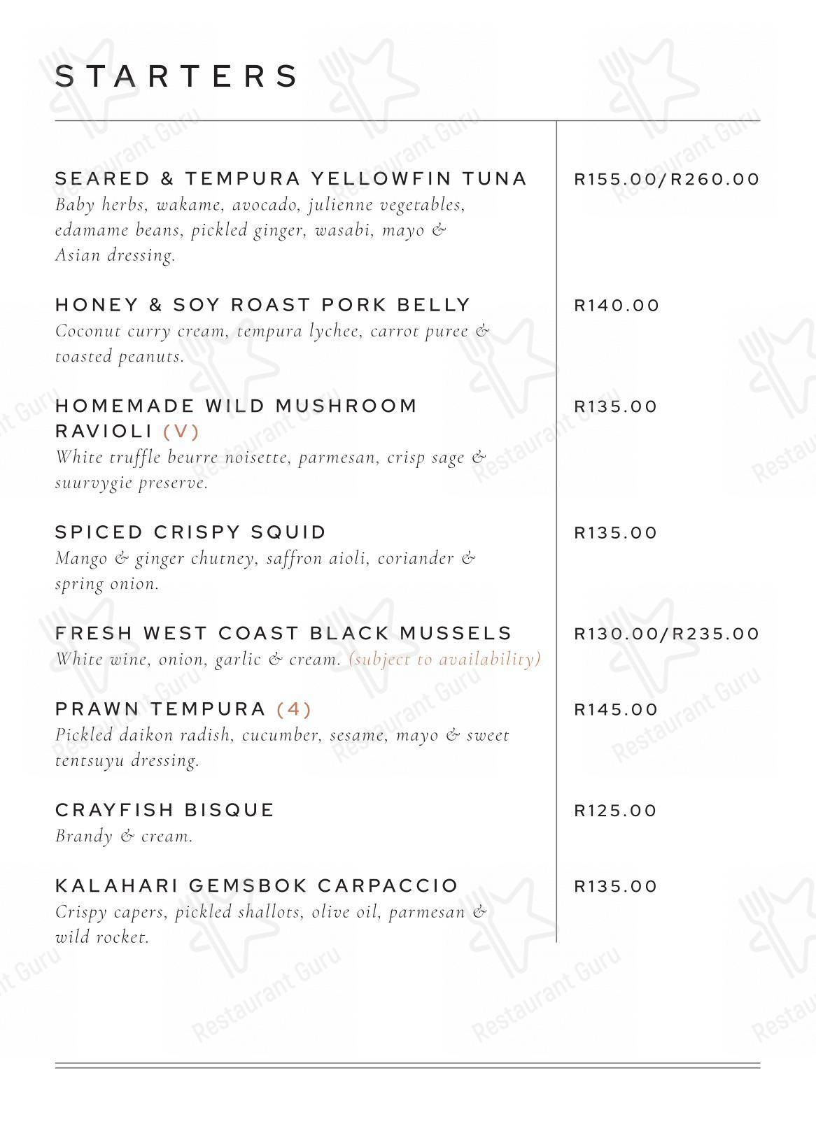 Menu bij Noop restaurant, Parel