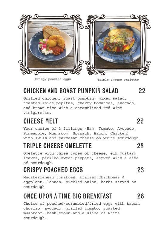 Menu at Cafe Once Upon a Time Normanhurst, Normanhurst
