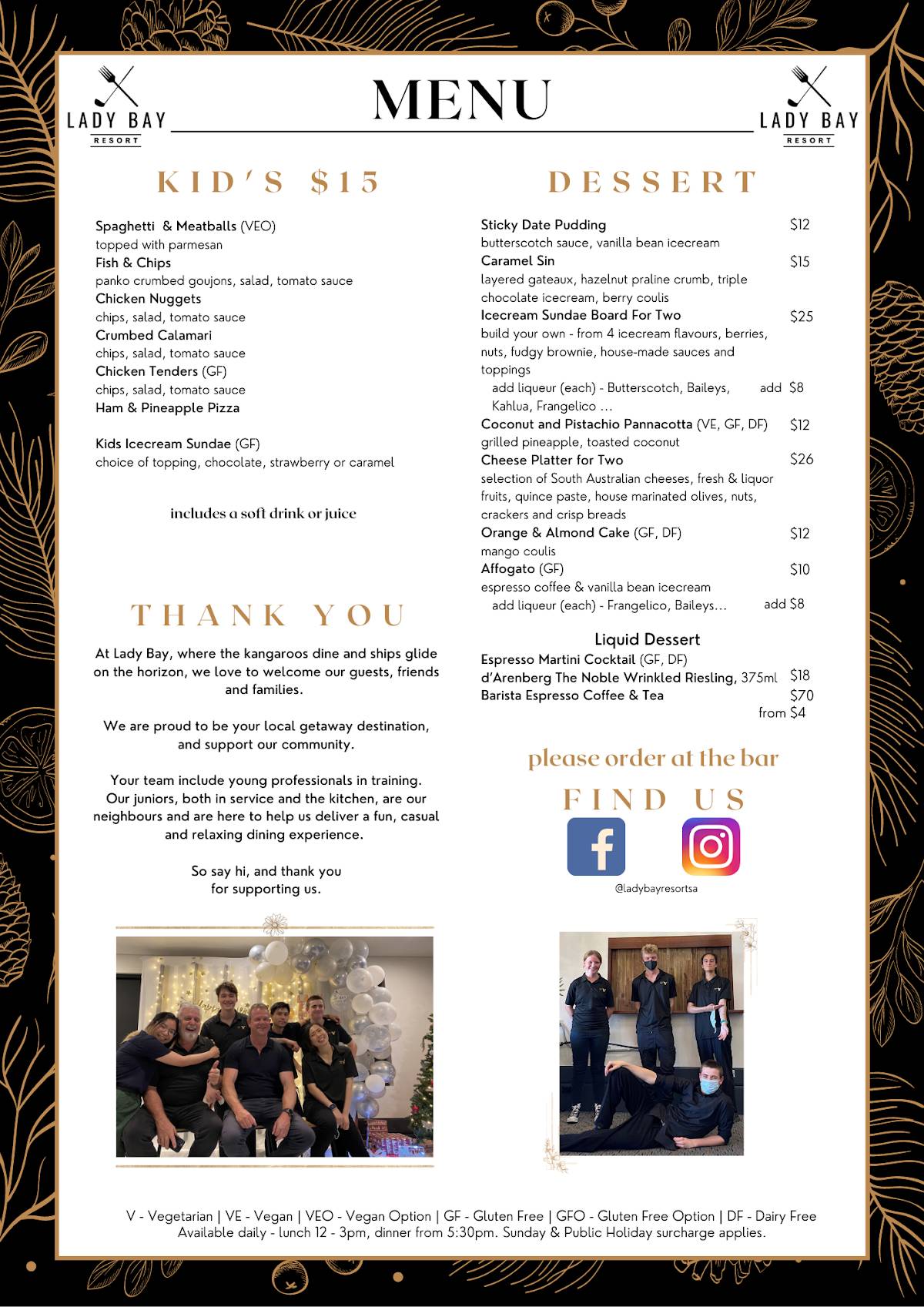 Menu at Lady Bay Resort Bar & Restaurant, Normanville