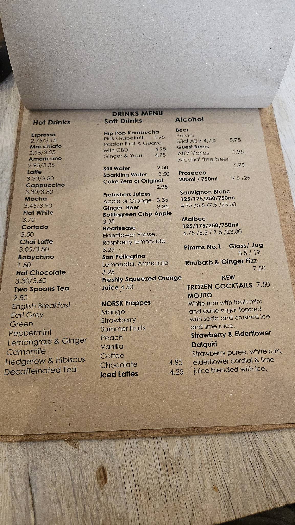 Menu at Norsk cafe, Waddesdon