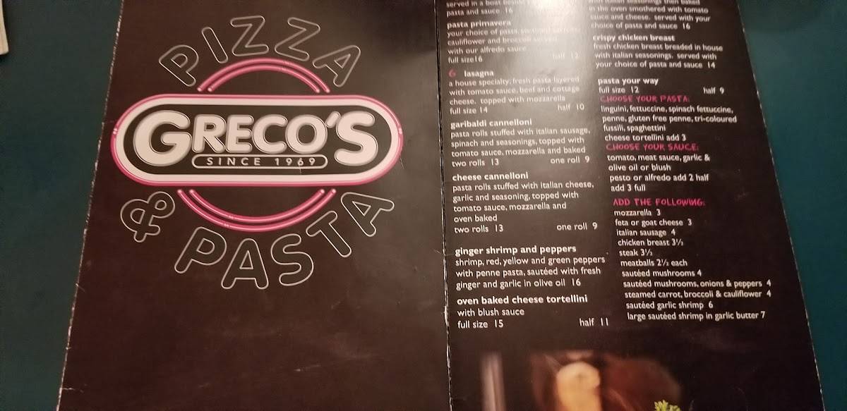 Menu at Greco's Pizza pizzeria, North Bay, 344 Algonquin Ave