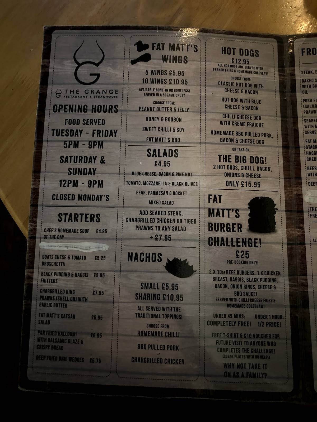 Menu at The Grange Restaurant & Steakhouse, North Berwick