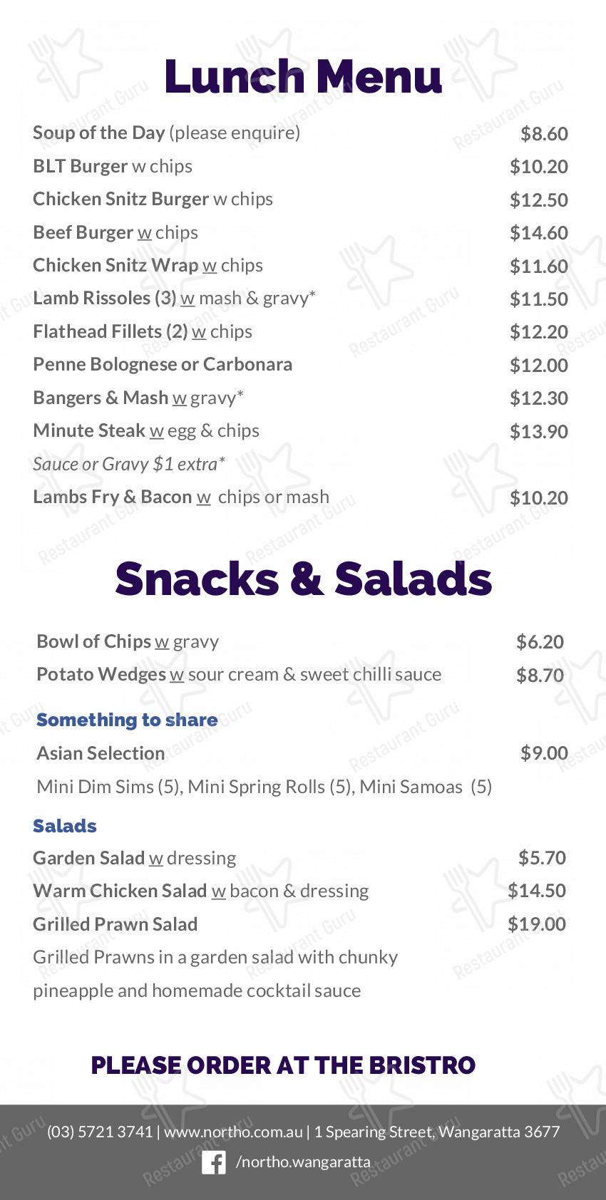Menu at North Eastern Hotel pub & bar, Wangaratta