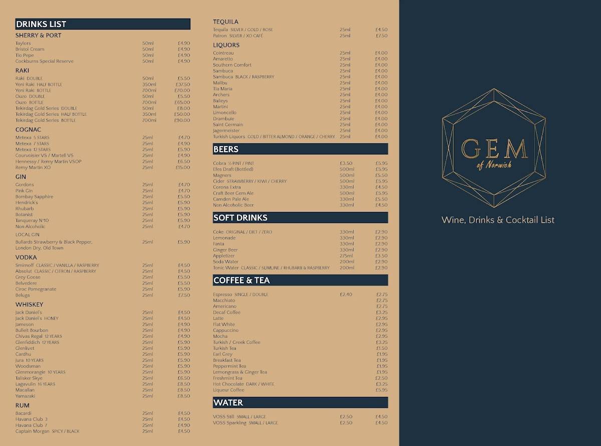 Menu at Gem of Norwich restaurant, Norwich