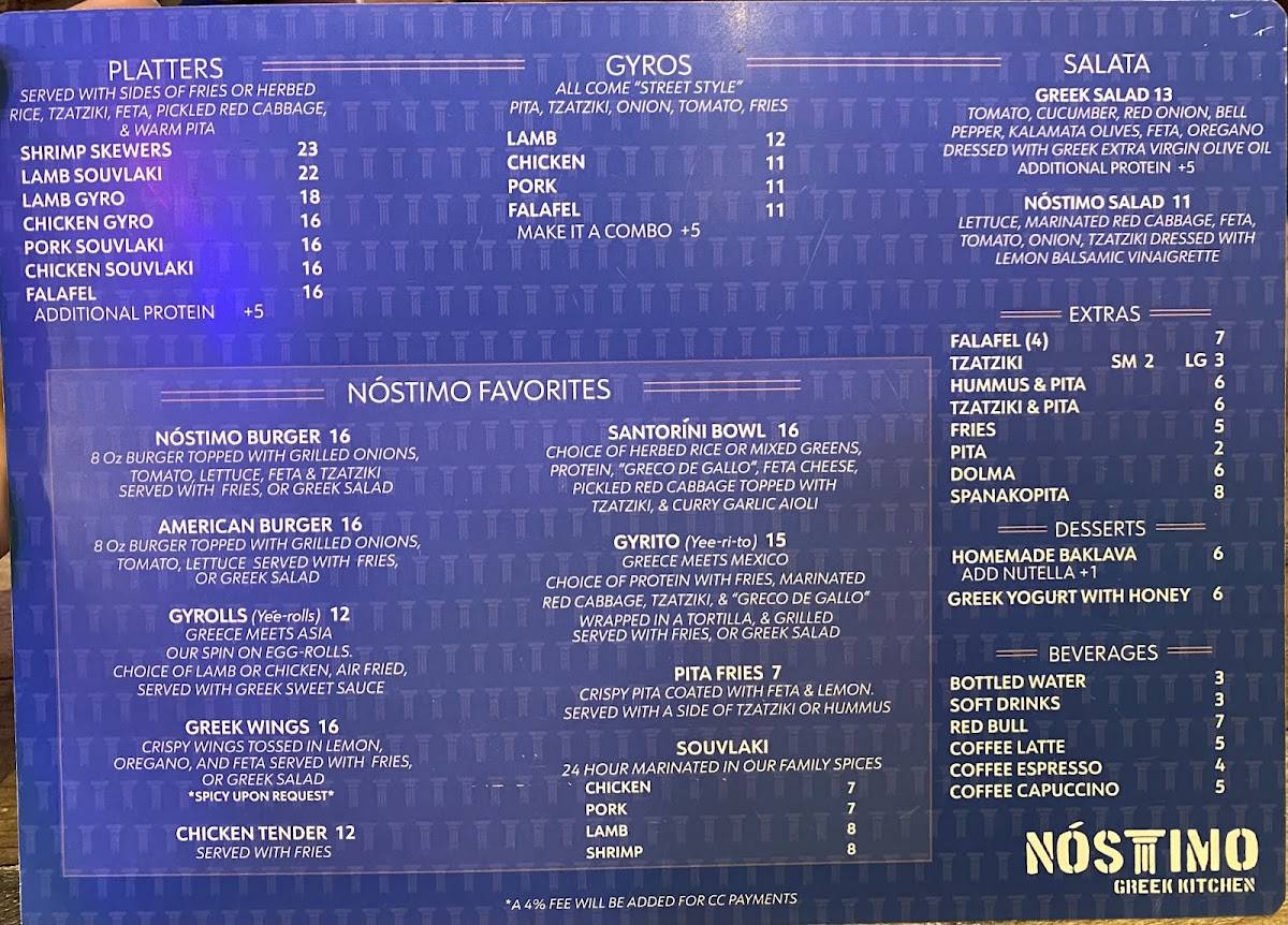 Carta del restaurante Nostimo Greek Kitchen, Miami
