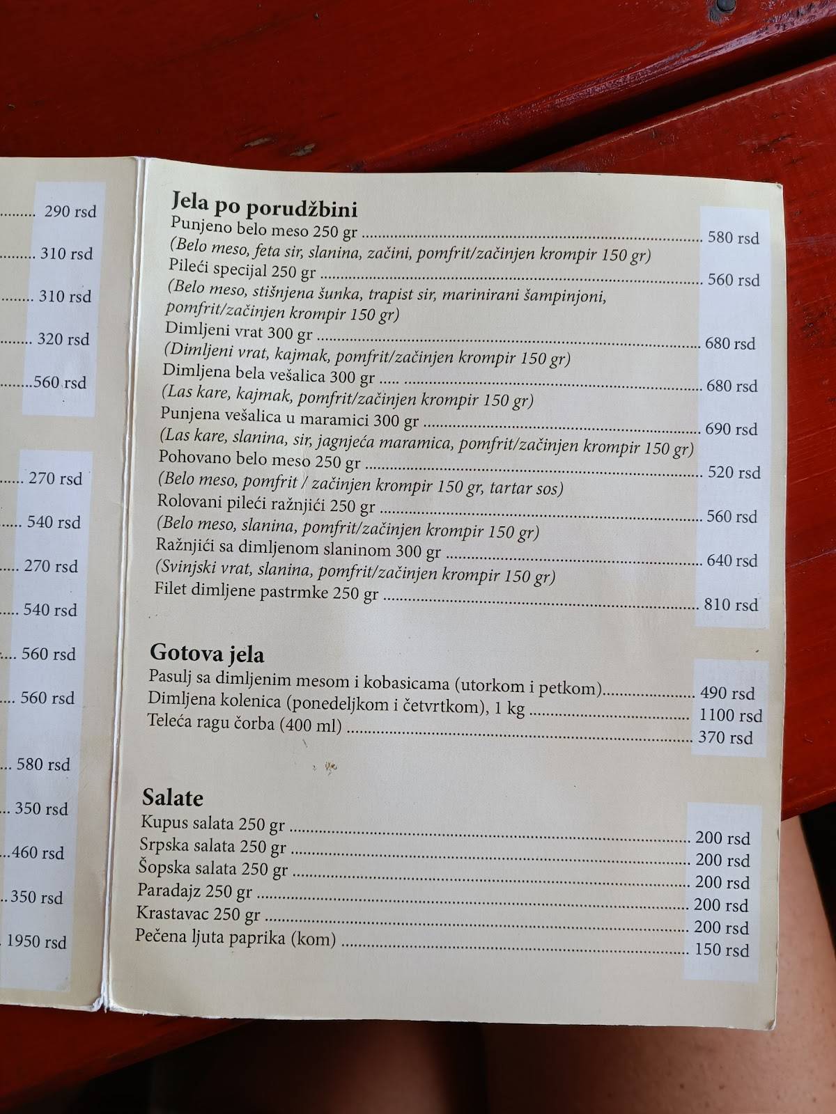 Menu at UR KALIN restaurant, Veternik