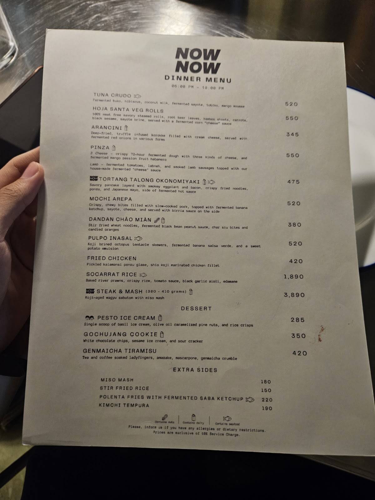 Menu at Now Now Canteen restaurant, Mandaluyong