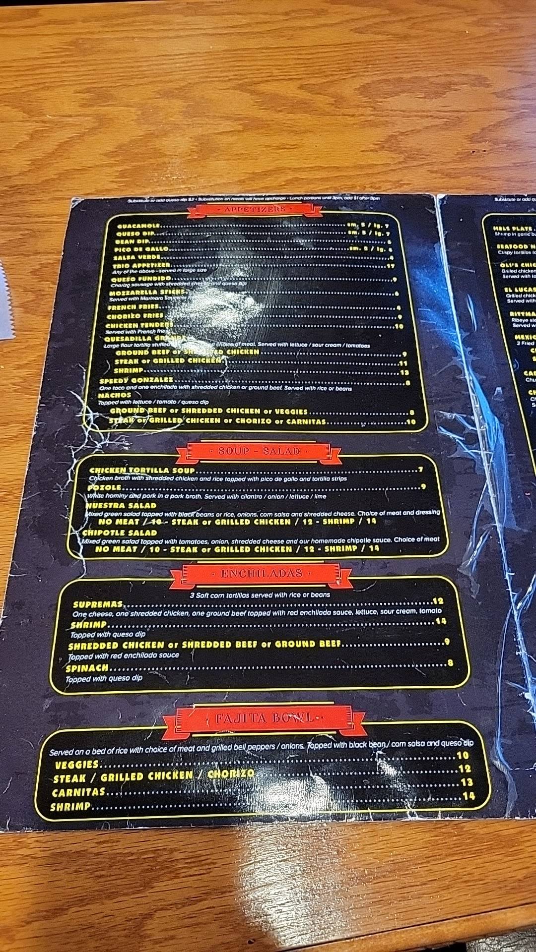 Menu at Nuestra Casa Mexican Restaurant, Rittman
