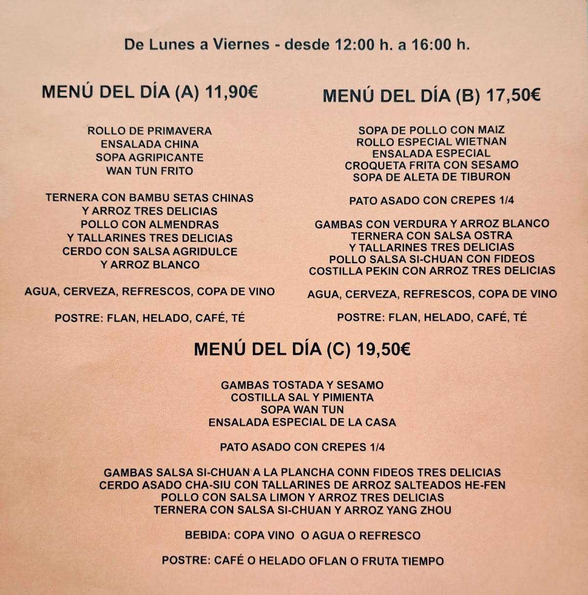 Carta del restaurante Nuevo Siglo, Marbella