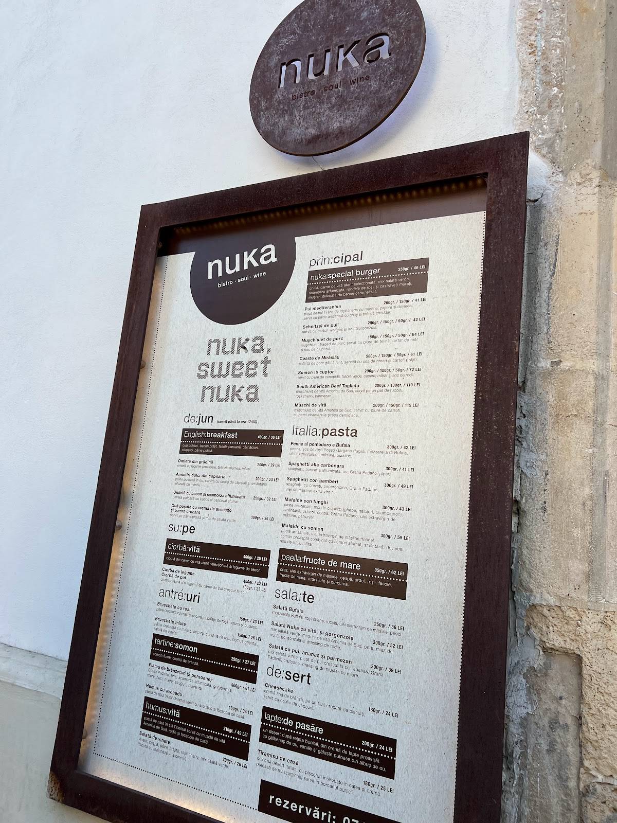 Menu at Nuka Bistro, Cluj-Napoca