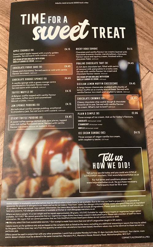 Menu at Crows Nest pub & bar, Nuneaton