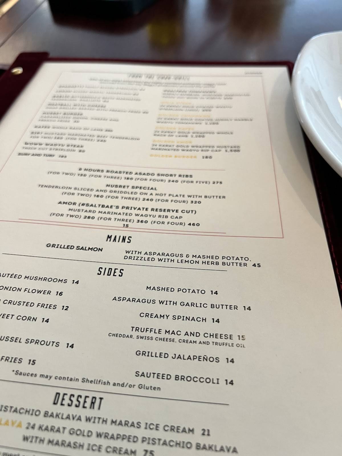Menu at Nusr-Et Steakhouse Boston, Boston