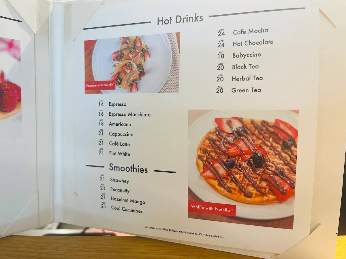 Menu at Nutella Cafe @ Dubai Airport, UAE