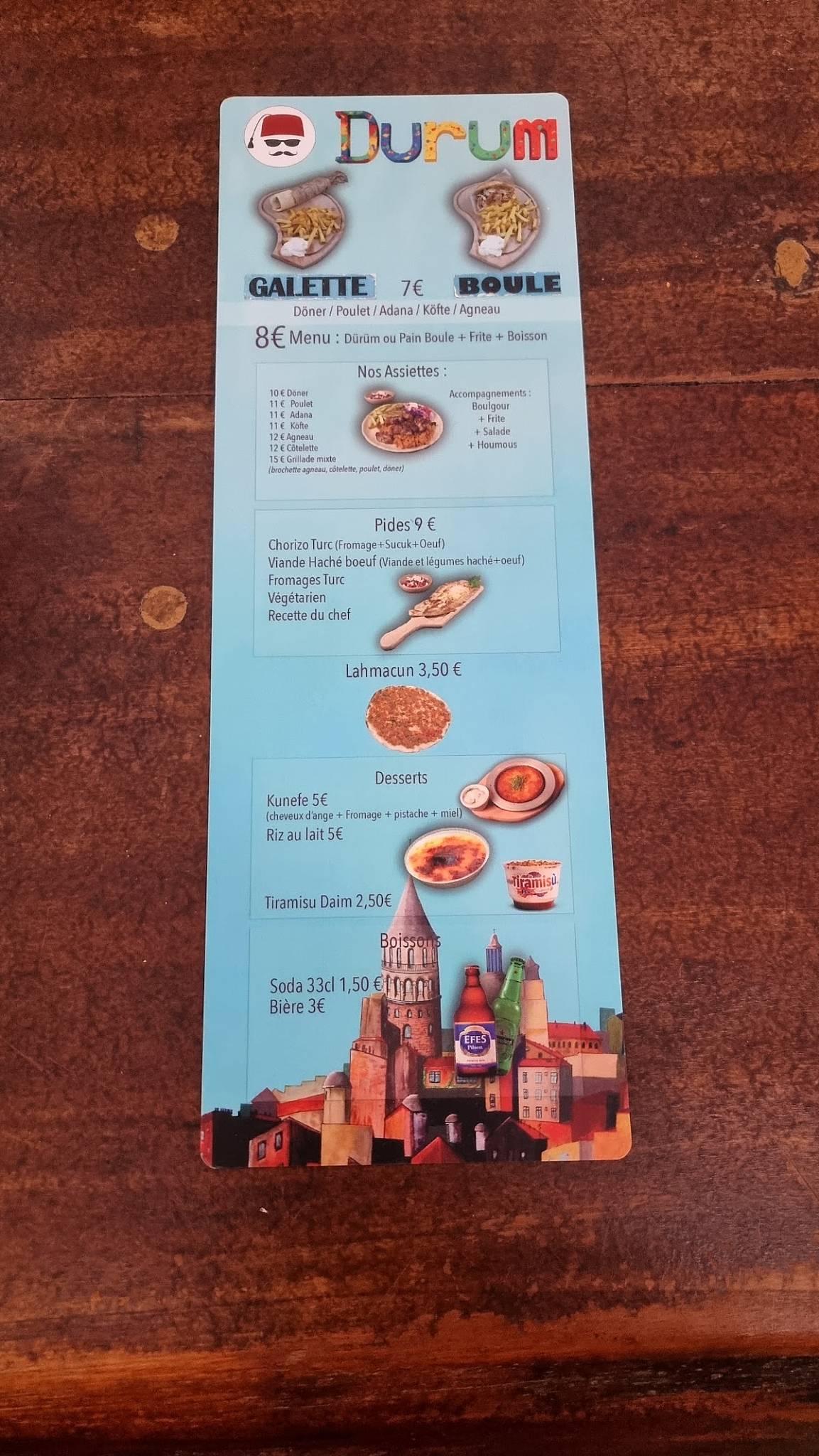 Menu au O Durum restaurant, Saint-Ouen