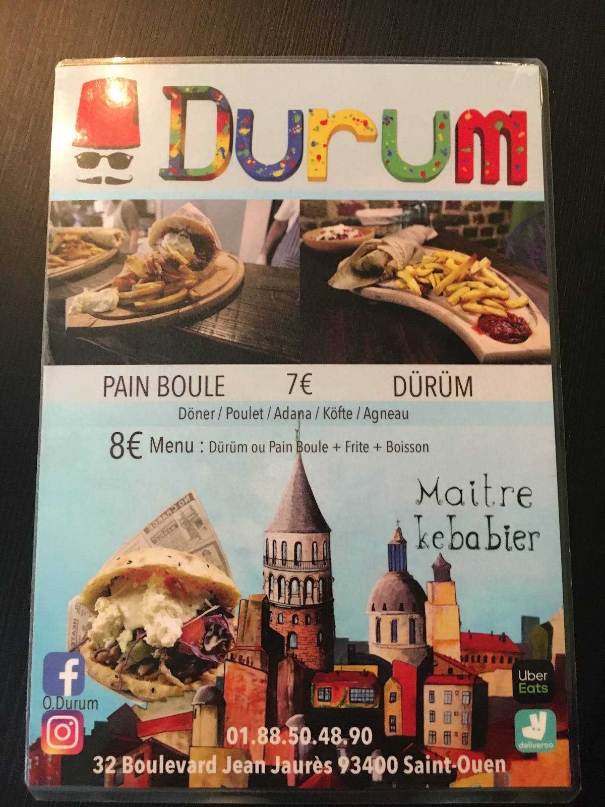 Menu au O Durum restaurant, Saint-Ouen