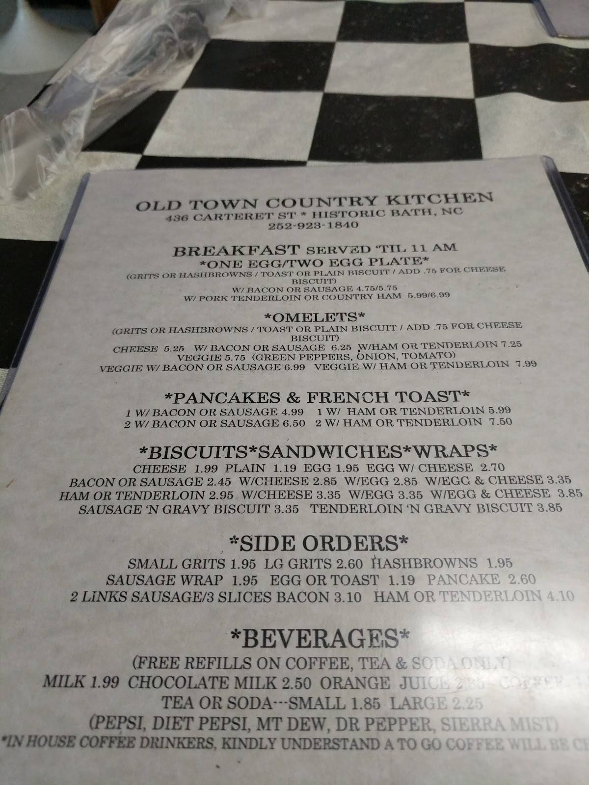 Menu at Old Town Country Kitchen restaurant, Bath