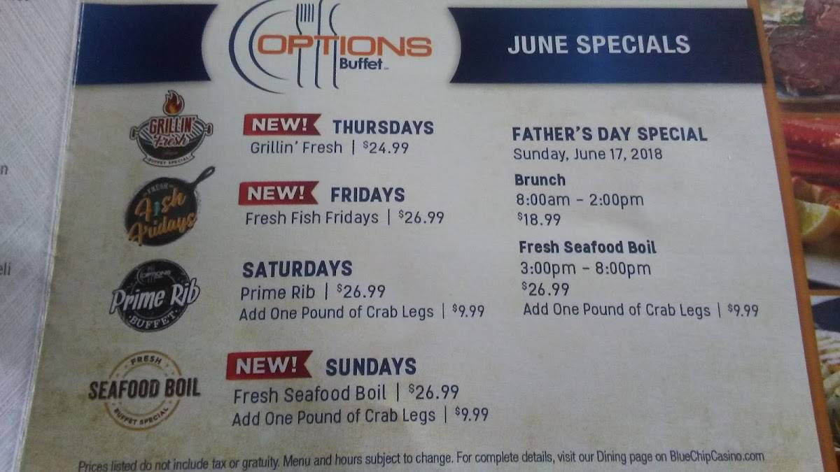 Menu at OPTIONS BUFFET restaurant, Michigan City