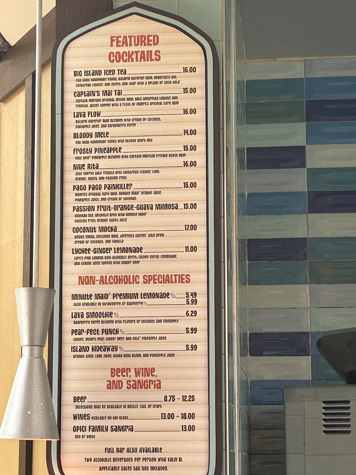 Menu at Oasis Bar & Grill, Orlando, Seven Seas Drive