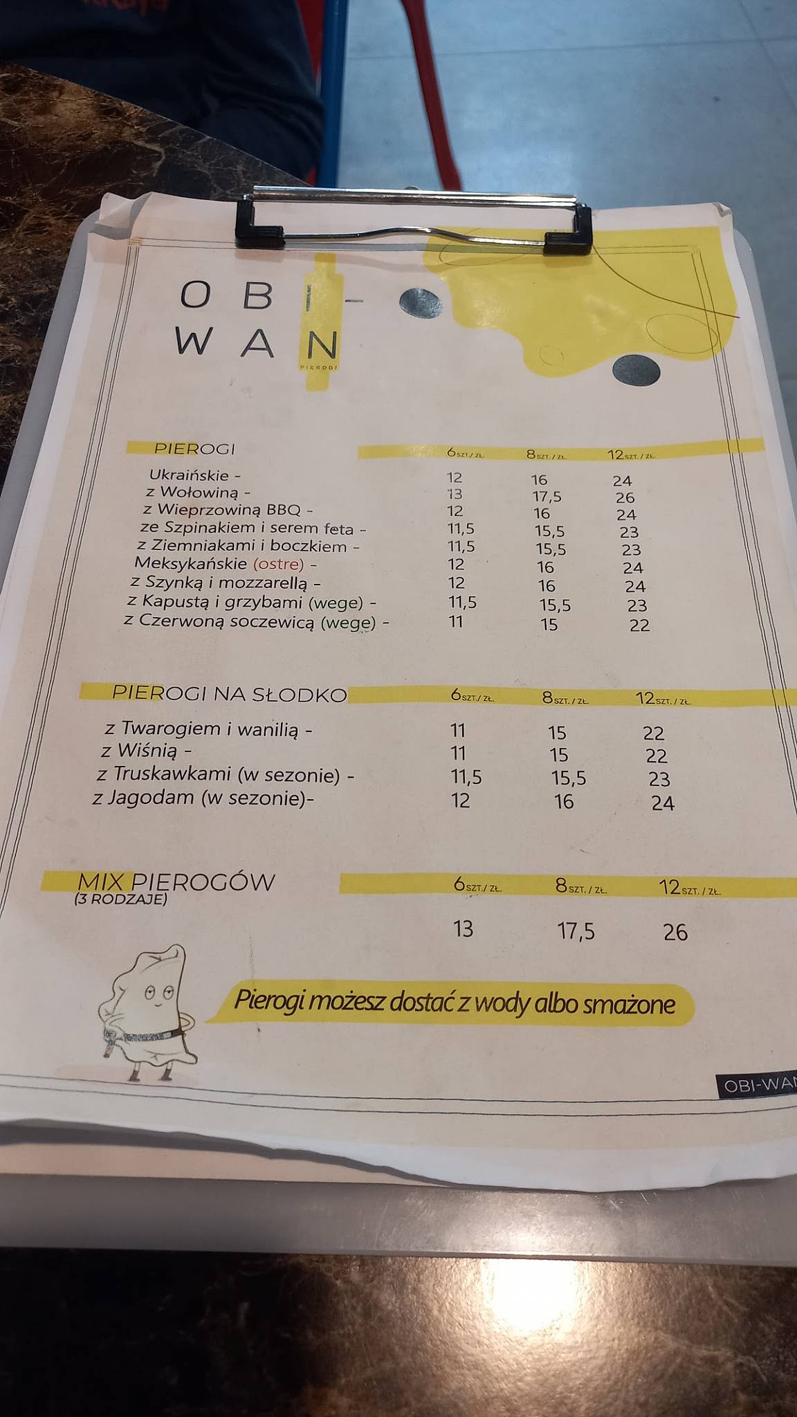 Menu at Obi-wan pierogi restaurant, Kraków, Osiedle Dywizjonu 303 62c/lu6