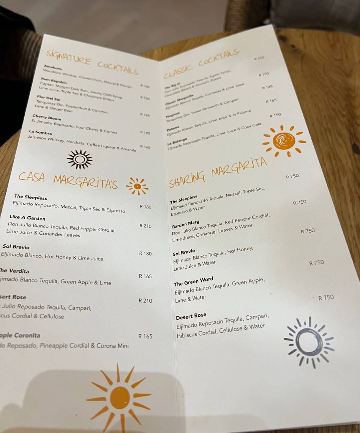 Menu at Ocaso Rosebank restaurant, Johannesburg