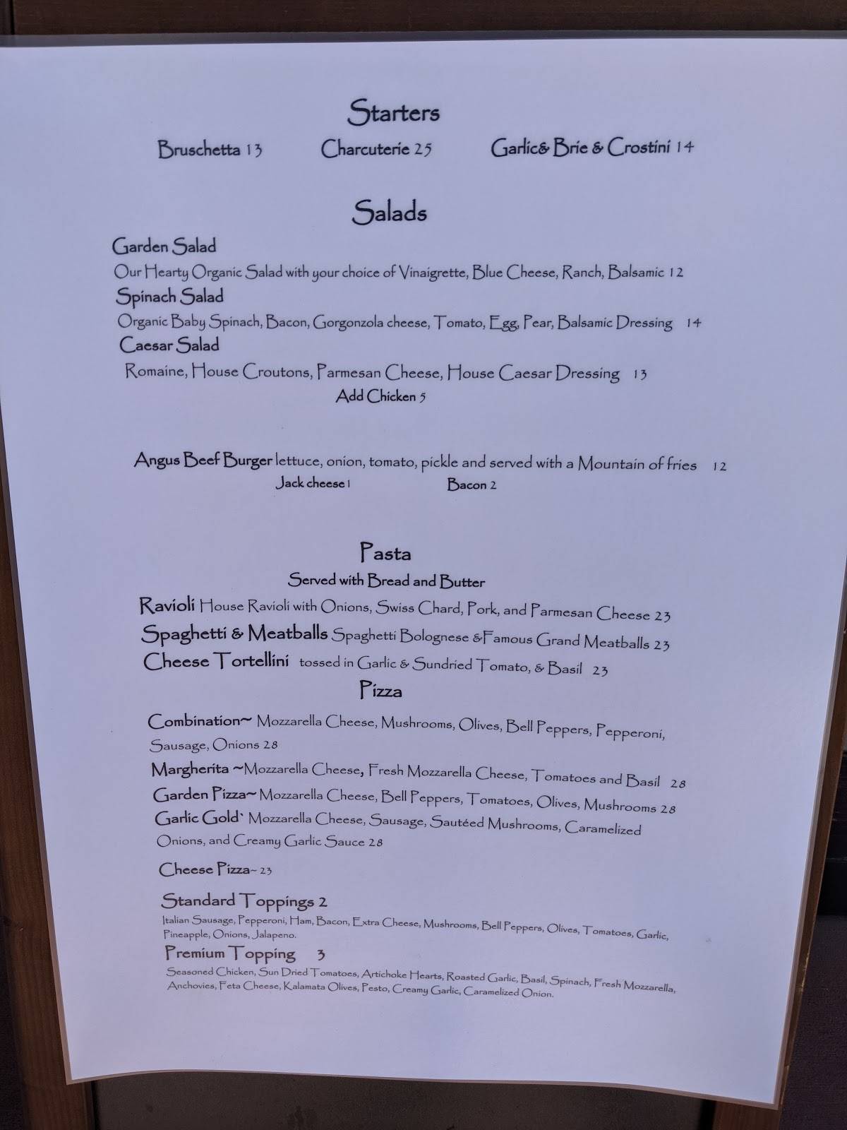 Menu at Occidental Union Hotel Restaurant, Occidental