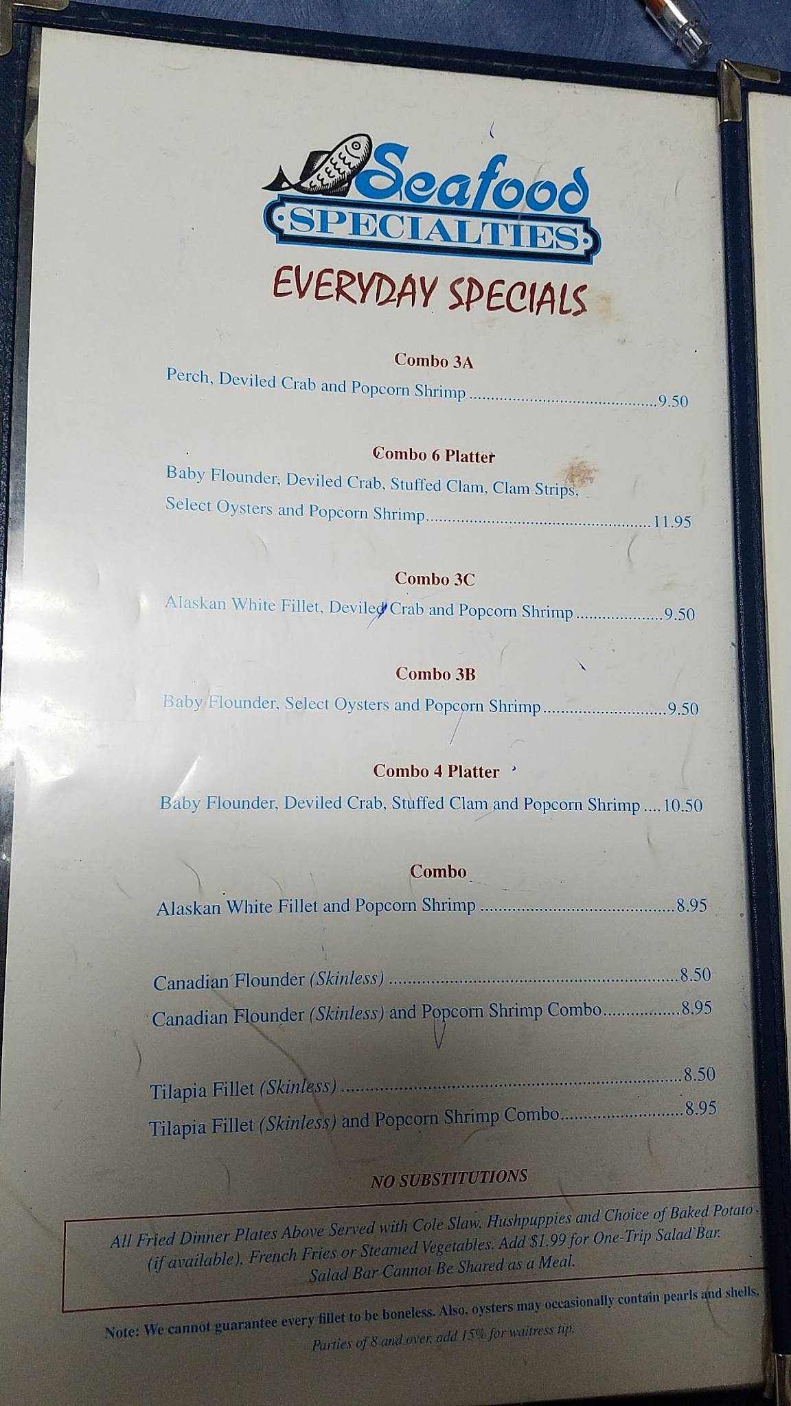 Menu at Ocean View Seafood restaurant, Lexington