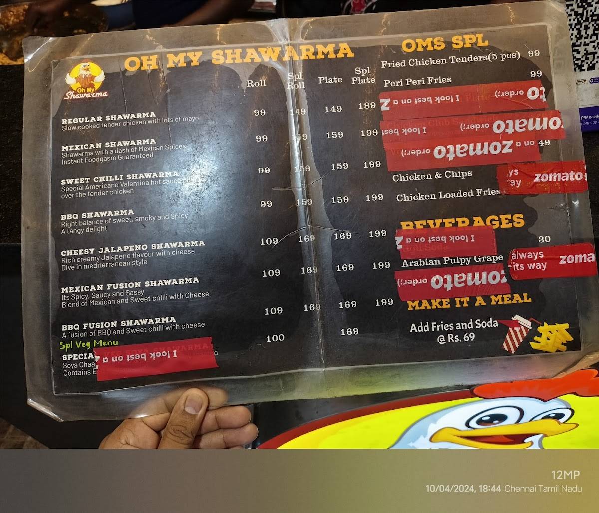 Menu at Oh My Shawarma, Chennai, Nilgiris building