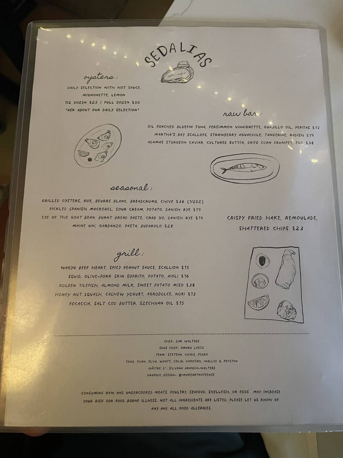 Menu at Sedalia’s Oyster & Seafood pub & bar, Oklahoma City