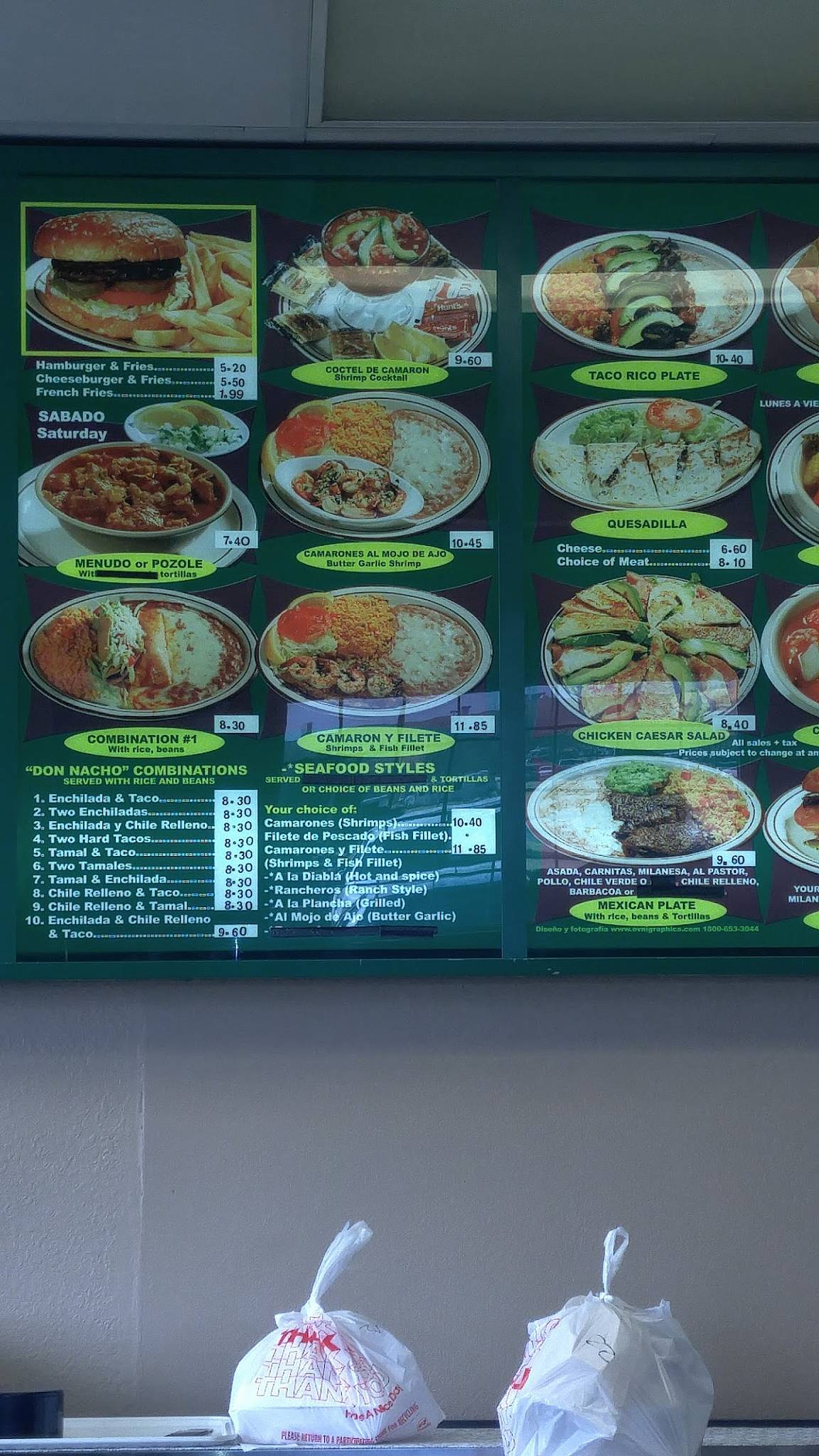 Menu at Tacos Don Nacho restaurant, Oklahoma City