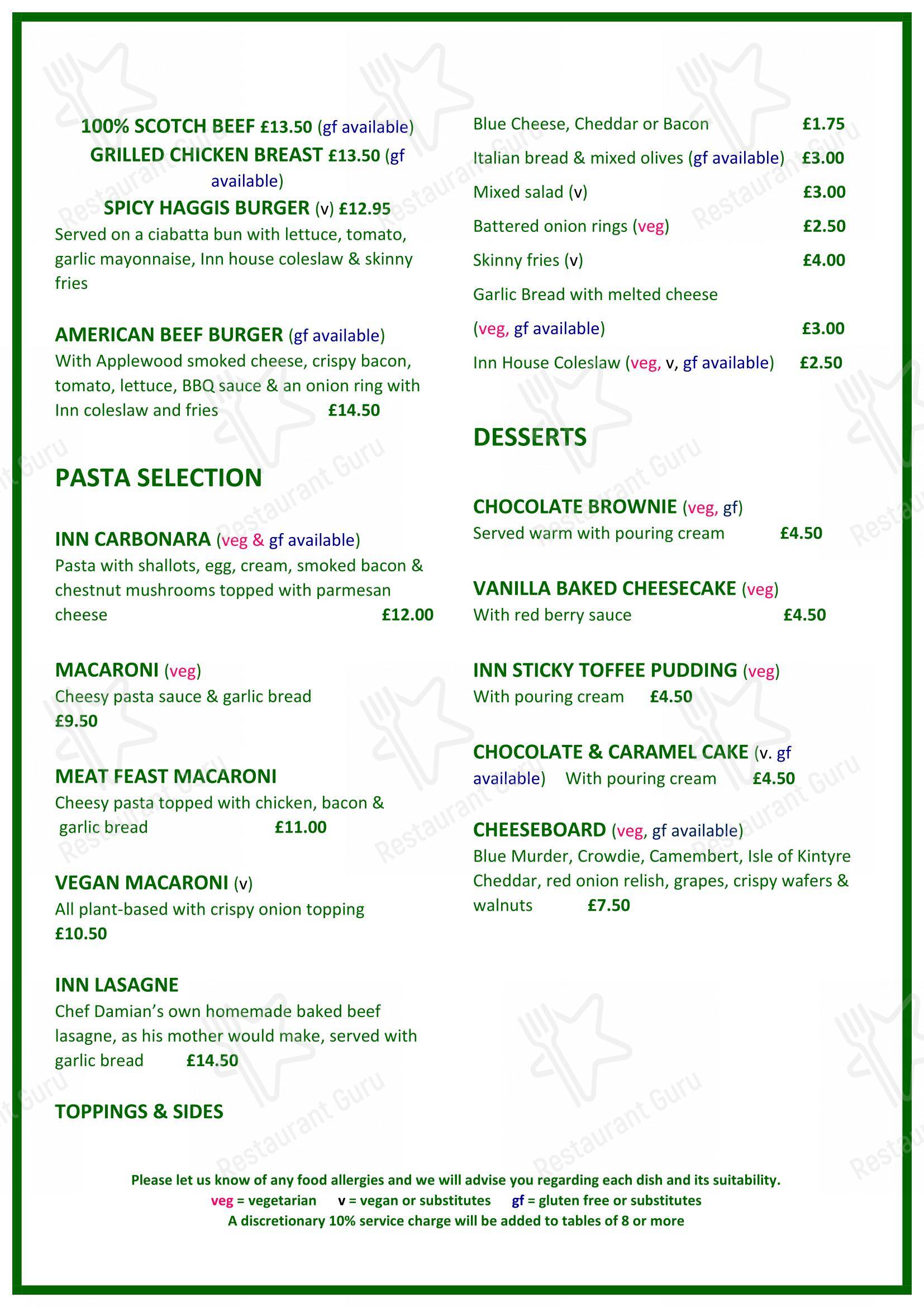 Menu at Old Aberlady Inn pub & bar, Aberlady