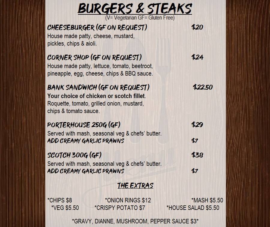 Menu at Old Bank Restaurant & Bar, Dubbo