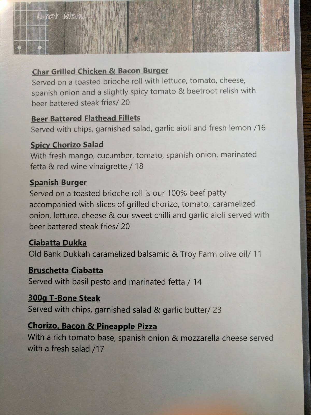 Menu at Old Bank Restaurant & Bar, Dubbo