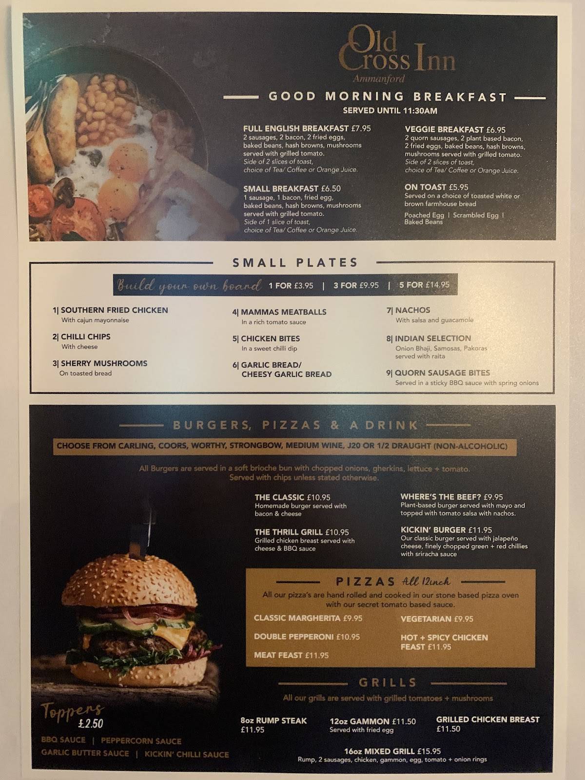 Menu at Old Cross Inn pub & bar, Ammanford