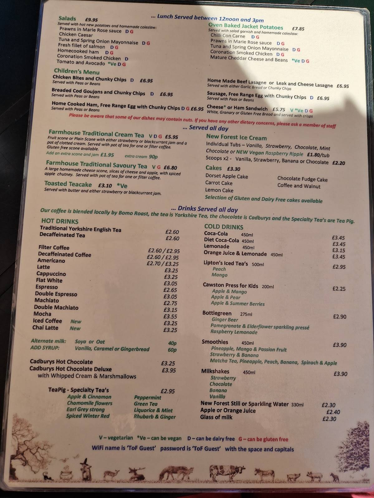 Menu at Old Farmhouse Restaurant & Tea Rooms, Ringwood, The Old Farmouse