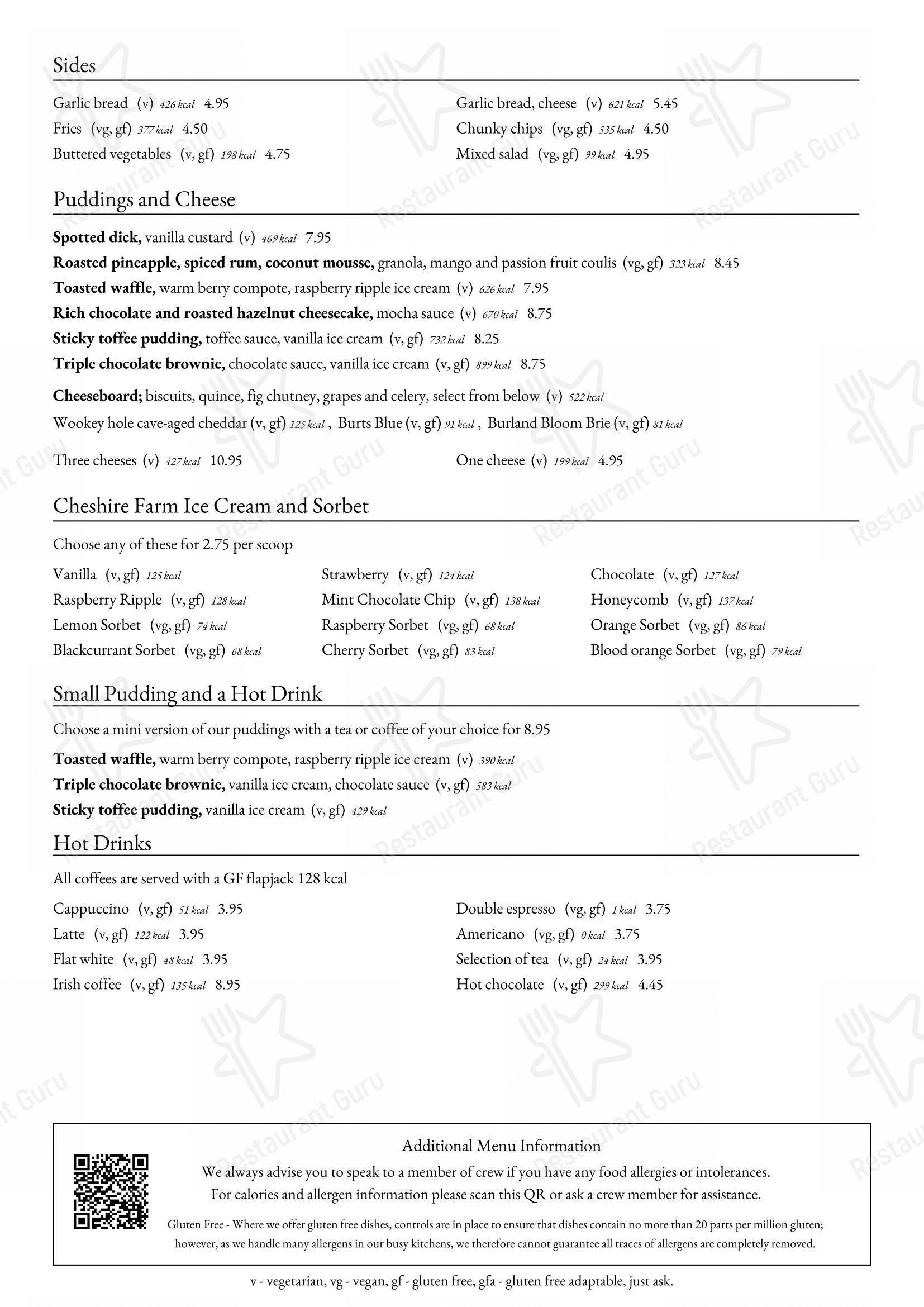 Menu at Old Hall pub & bar, Sandbach