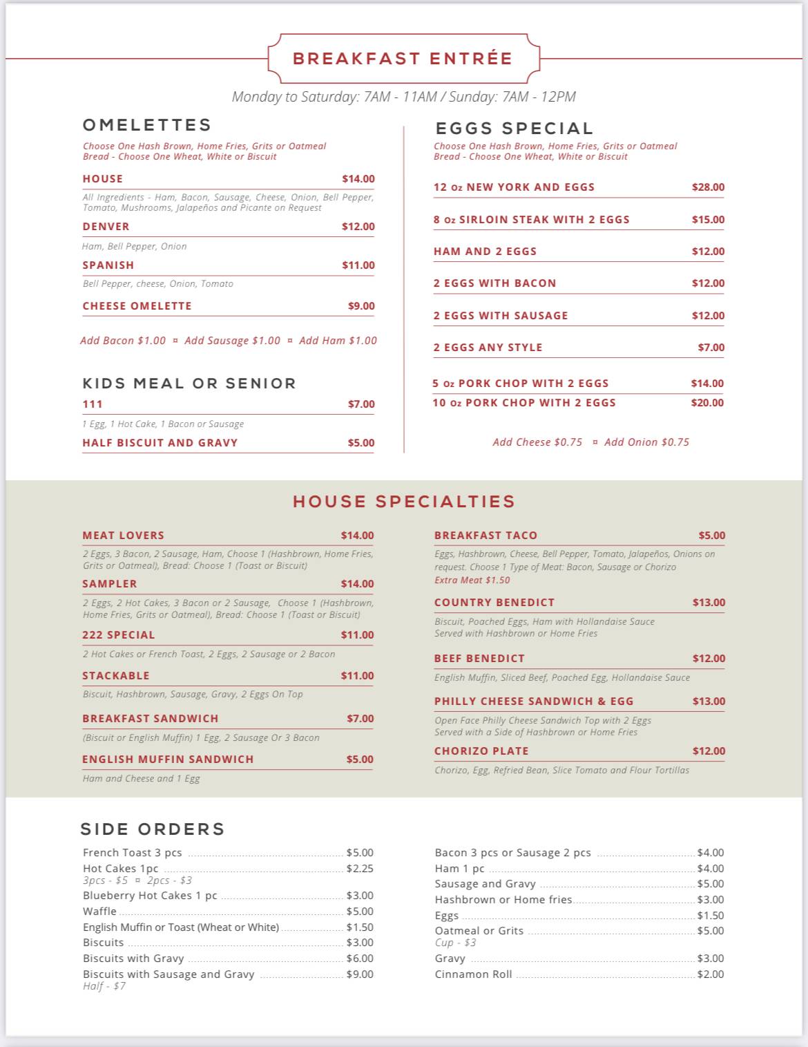 Menu at Old Montgomery Steakhouse, Montgomery